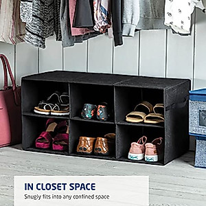 Freestanding Shoe Organizer No Tools Required 6 Big Sections Fits Men's Shoes, Compact For Entryways, Closets Also Ideal For Accessories, Durable Cardboard Covered With Smooth Fabric Foldable Straps