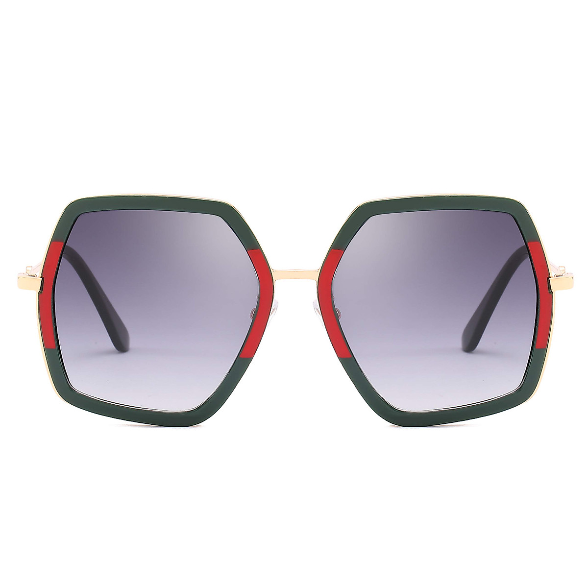 iKANOO Oversized Square Sunglasses for Women Hexagon Inspired Designer Style Shades (Red&green)