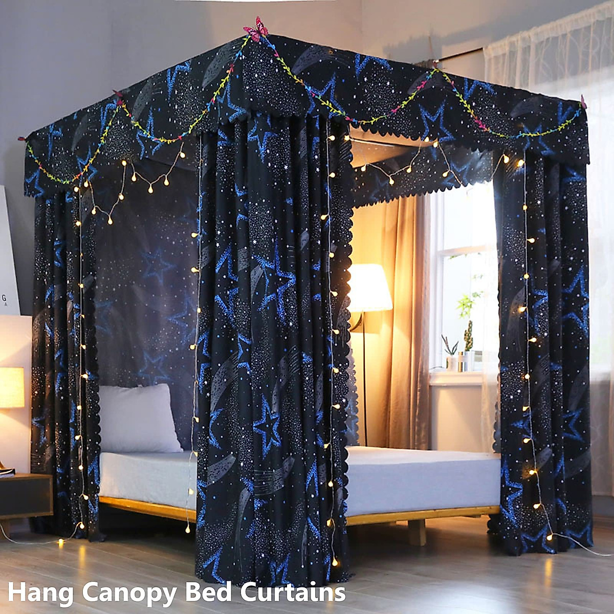 AIKASY Premium Canopy Bed Frame Post for Full Size Beds, Enhanced Metal Poles, Four Corner Bed Brackets, Ideal for Metal and Wood Bed Frames, Bedroom Decor Upgrade （White, Full）