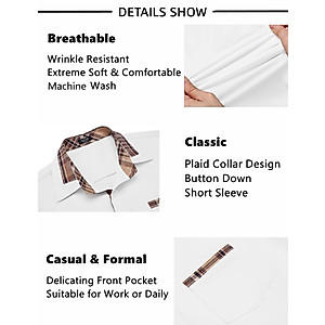 COOFANDY Men's Slim Fit Dress Shirt Short Sleeve Business Casual Shirts White