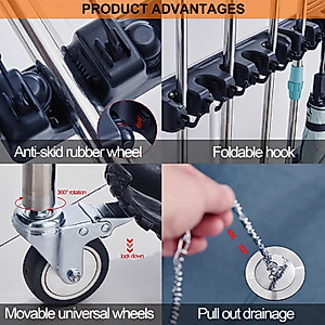 OMESDA Broom and Mop Holder, Stainless Steel Mop Rack, Movable Closet Storage Cabinet Janitor Carts, Storage for Put Wet Mops(Gray)