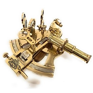Maritime Kelvin & Hughes London Antique Brass Nautical Ship Sextant (with Triangular Wooden Box)