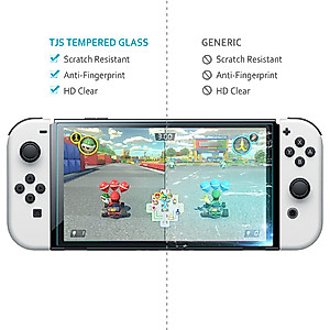 TJS [2 Pack Screen Protector Tempered Glass for Nintendo Switch OLED Model 2021, [Works While Docking] - 0.3mm Thickness/Bubble Free/Ultra Clear/9H Hardness/Anti-Scratch/Anti-Fingerprint (Clear)