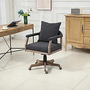 TRIPLE TREE Computer Chair Home Office Chair,Adjustable Swivel Desk Chair with Wood Leg,Fabric Study Chair Task Chair for Living Room,Home Office,Black