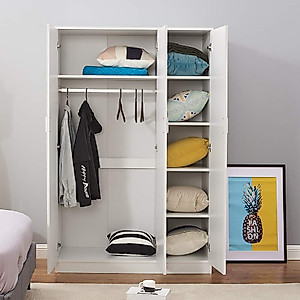 Panana 3 Door Armoires Wardrobe Closet with Clothes Hanging Rail, 6 Storage Shelves Cupboard Unit Bedroom Furniture