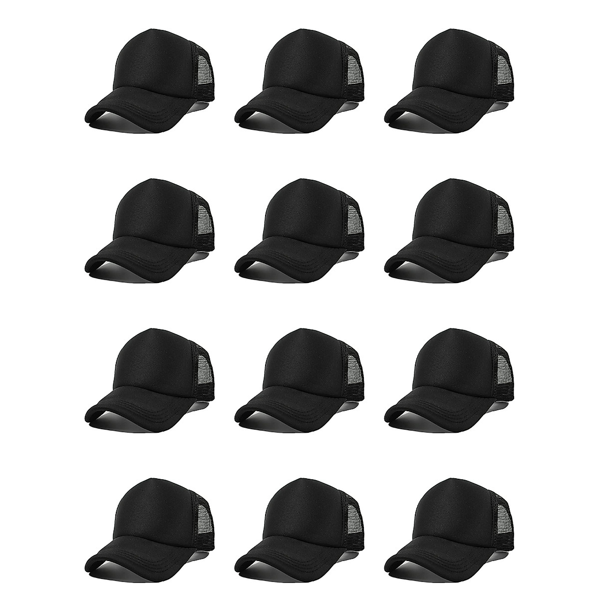 OAKFARM 12 Pack Sublimation Hats for Men Blank Trucker Hats Bulk SnapBack Mesh Women Baseball Caps DIY Custom Pure Black