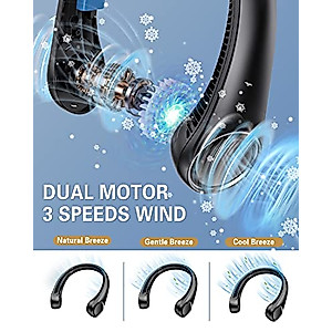 UMEIJA Neck Fan Portable Fan Personal Neck Fan USB-C Hands Free Bladeless Fan with 5000 mAh Rechargeable Battery 3 Speeds Quiet Wearable Cooling Hanging Neck Fan for Home Office Sports Travel (Black)