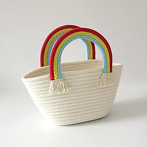 Motleader Woven tote bags Beach bags Rainbow cotton yarn woven picnic basket