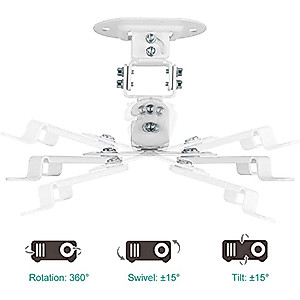 WALI Projector Ceiling Mount, Universal Low Profile Projector Mount with Retractable Arms and Multiple Adjustment Function (PM-002-W), White