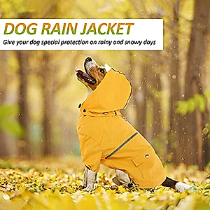 Dog Raincoat, Hooded Waterproof Pet Poncho, Adjustable Dog Rain Jacket Slicker with Harness Hole for Small Medium Large Dogs, Reflective Dog Outfit Apparel Puppies Outdoor Clothes in Rainy Day