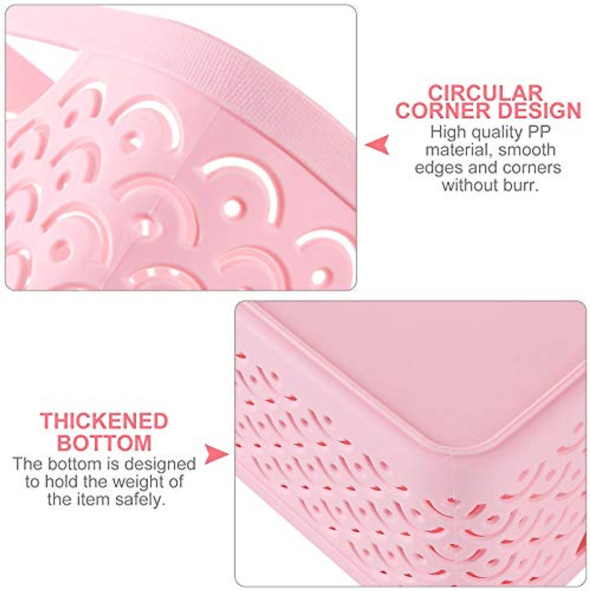STARVAST 5 Pack Plastic Storage Baskets, Portable Pink Fish Scale Pattern Hollow Desktop Storage Bin Box with Handle for Kitchen, Bathroom, Kids Room or Nursery Storage – 9.4 x 7.1 x 4.1 inches