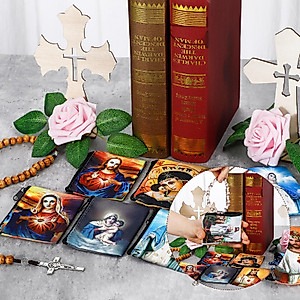 Windyun 8 Pcs Catholic Rosary Pouch 3.5'' x 2.8'' Coin Purse Rosary Holder Rosary Bag Icon Bag with Zipper for Prayer Storage (Religious)