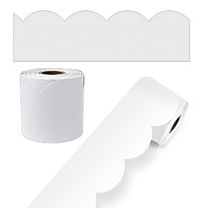 Carson Dellosa 65 Ft Scalloped White Bulletin Board Borders, Classroom Borders for Bulletin Board, White Board, Cork Board, Locker, and Classroom Décor, Bulletin Board Trim