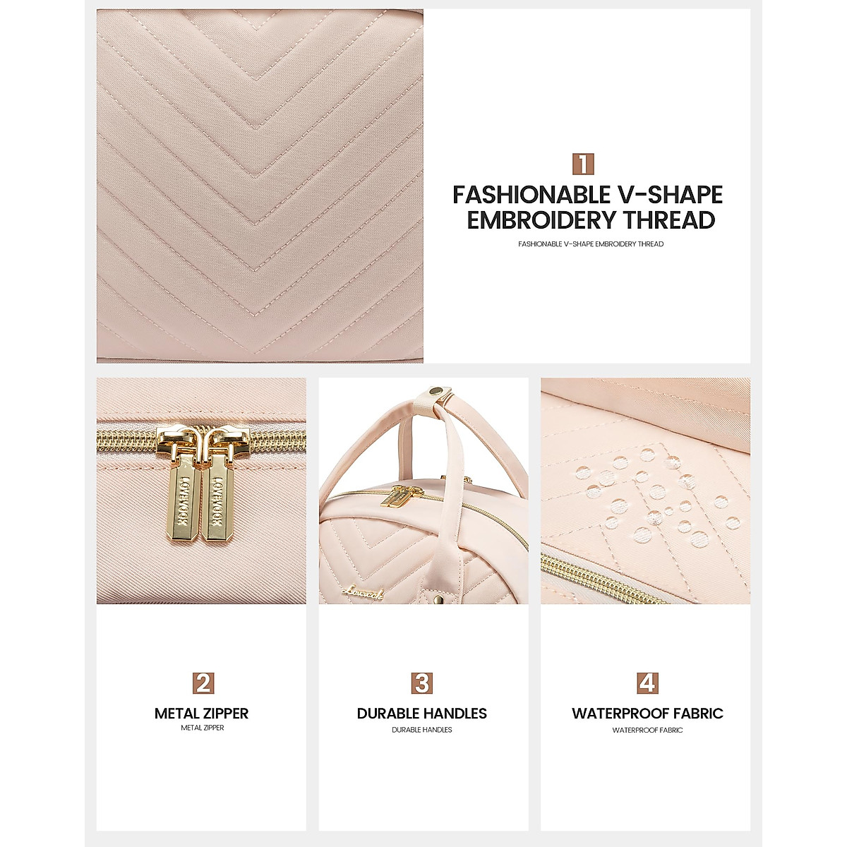 LOVEVOOK Laptop Backpack for Women, Large Capacity Travel Backpack with Luggage Strap, Stylish Women Backpack with USB Port, Waterproof Quilted Work Backpack for College Business 15.6 Inch, Beige