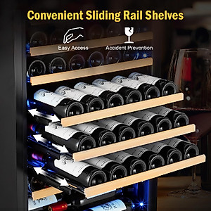 FoMup Wine Cooler Refrigerator, 24 Inch, 189 Bottle Capacity, Freestanding/Built-in Wine Chiller with Sliding Shelves, Professional Wine Cellar, Low Noise, Reversible Door