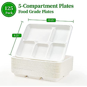 Leafarms 100% Compostable 10x8 / 5 Cp Tray [125-Pack], Heavy Duty Eco-Friendly Dinner Plates Disposable I Biodegradable Unbleached Sugarcane Eco Trays - (Color - White)