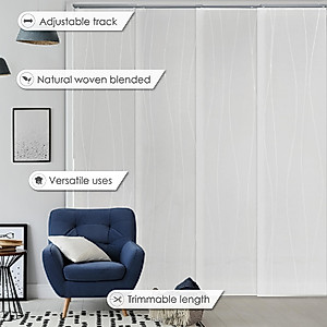 GoDear Design Adjustable Sliding Window Panel Track Blinds 45.8"- 86" W x 96" H, Extendable Vertical Blinds, Sliding Hanging Room Dividers, White Trimmable Fabric Shades, Light Filtering, Catch Me