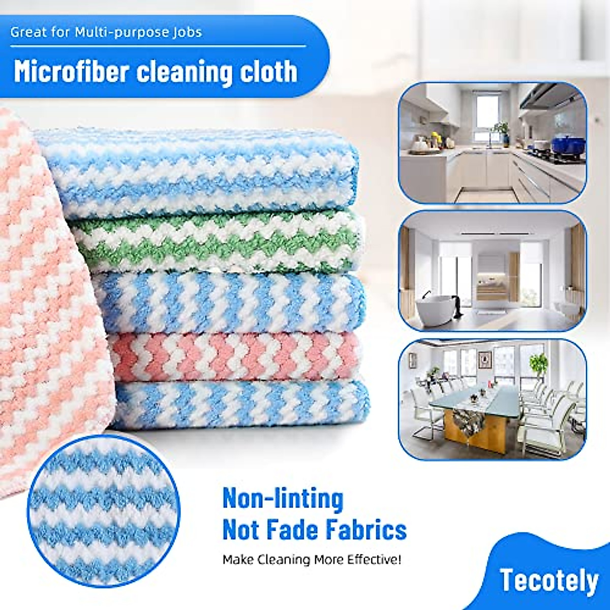 Tecotely Microfiber Cleaning Cloth & Reusable Kitchen Towels Dish Cloth High Absorbent 10"x10" (21 Pack) - Easy to Clean Quick Drying