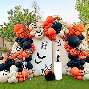 152 PCS Halloween Balloons Garland Arch Kit Orange Black Sand white Confetti Balloons for Halloween Graduation Baby Shower Birthday Wedding Anniversary New Year Party Decorations Supplies