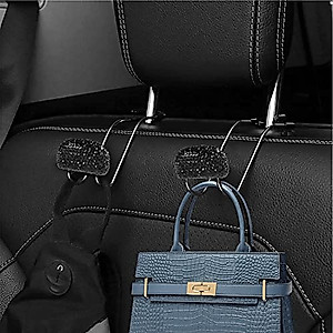 Guoord 【2024 Upgraded】 Car Headrest Hooks Decorations, 2 Pcs Bling Purse Hook Hangers, Auto Hooks Car Hangers and Durable Backseat Holder, Storage Universal for SUV Truck Vehicle (Black)
