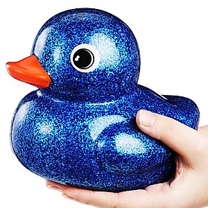 Honoson 6.89 Inch Giant Glitter Rubber Duck Big Glitter Rubber Duck Large Sparkly Duckling Bath Toy with Squeaky Sound for Summer Baby Shower Birthday Party Favor Gift(Dark Blue)
