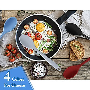 4 Pieces Large Silicone Mixing Spoon Heat Resistant Silicone Basting Spoon Utensil Spoon Non Stick Serving Spoon for Mixing, Baking, Serving (Red, Black, Blue, Gray)