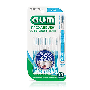 GUM Proxabrush Go-Betweens - Wide - Interdental Brushes - Soft Bristled Dental Picks for Plaque Removal &amp; Gum Health - Safe for Braces &amp; Dental Devices, 10ct