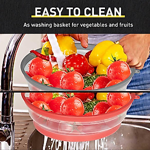 CasaCulina 2 Pack Collapsible Microwave Splatter Cover, Vented Microwave Lid with Hook Hole, Splatter Guard for Plate Dish Bowl, Vegetable Fruit Colander Multi-function Kitchen Gadget(Grey & Red)