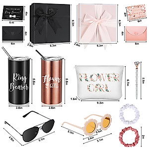 15 Pcs Flower Girl Ring Bearer Gifts Set Include Tumbler with Straw Glasses Canvas Bag Hair Ring Diamond Pen Proposal Card Envelope Acoustic Earpiece Tube Gift Box for Wedding Bride Shower Party