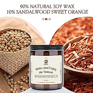 Raetm Sandalwood Sweet Orange Scented Candles, Natural Soy Candle for Home Scented, Hand-Poured Aromatherapy Candles Gifts for Women, Men, Ideas for Birthdays, Holidays, Relaxation (9oz)