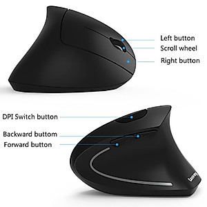 Ergonomic Mouse, Vertical Wireless Mouse - LEKVEY Rechargeable 2.4GHz Optical Vertical Mice : 3 Adjustable DPI 800/1200/1600 Levels 6 Buttons, for Laptop, PC, Computer, Desktop, Notebook etc, Black