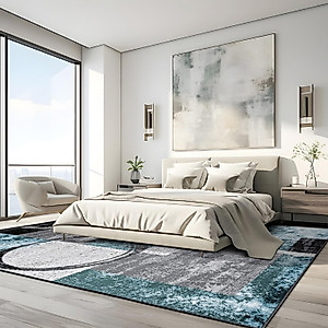 Rugshop Contemporary Abstract Circle Design Soft Area Rug 7'10" x 10'2" Gray