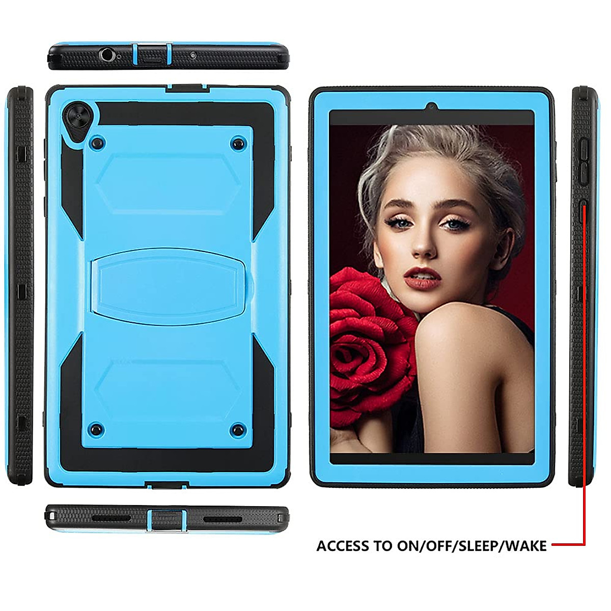 Koolbei Soatuto for Alcatel Joy Tab 2 TCL 9048S Case Shockproof Kids Friendly Rugged Sturdy Armmor Built-in Kickstand Tablet 2020 Model 9032Z 8 inch (Blue)