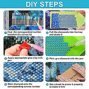 SENQAO Peacock Diamond Painting Kits for Adults, White Peacock in Beach Diamond Painting, DIY 5D Diamond Painting Fantasy Castle Diamond Art Kits Picture for Home Wall Decor 30x40cm