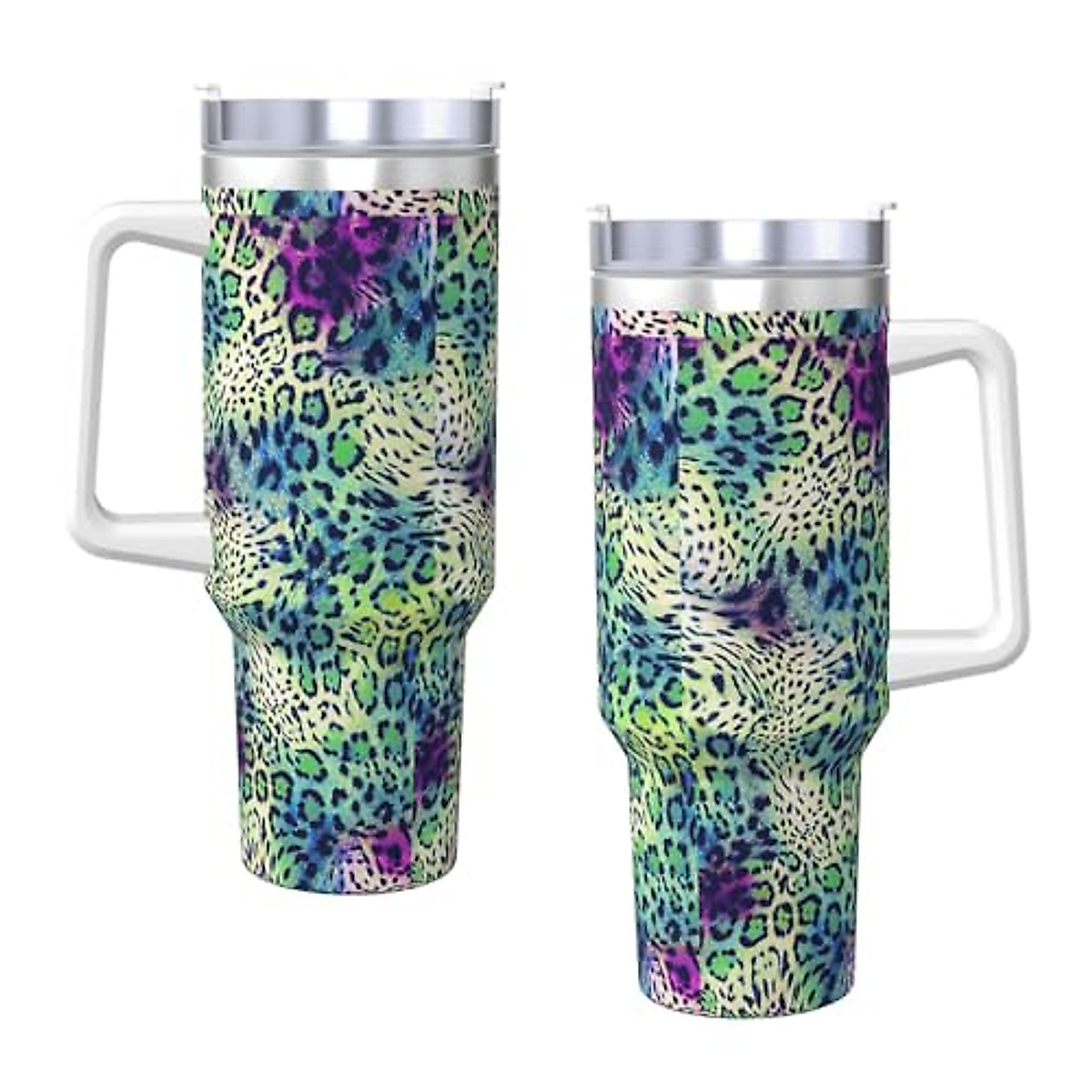 HULIBIN Green Leopard Print Double Deck Stainless Steel Travel Coffee Cup With Lid 40 Oz Ice Bully Cup