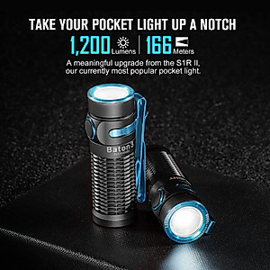 OLIGHT Baton3 1200 Lumens Ultra-Compact Rechargeable EDC Flashlight, Powered by Rechargeable Battery for Household Search, Outdoor Camping, Hiking and Mountaineering (Black)