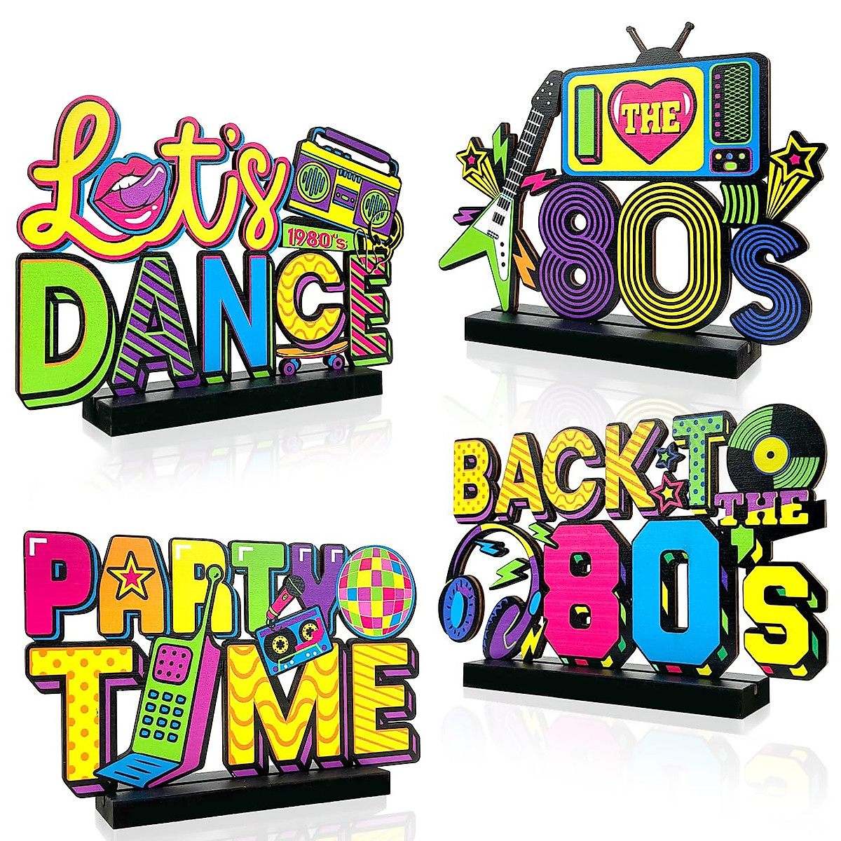 80s Party Decorations 4Pcs 80s Table Centerpieces 1980s Hip Hop Party Table Favors Retro 80's Table Toppers Centerpieces for 80s Theme Party Supplies