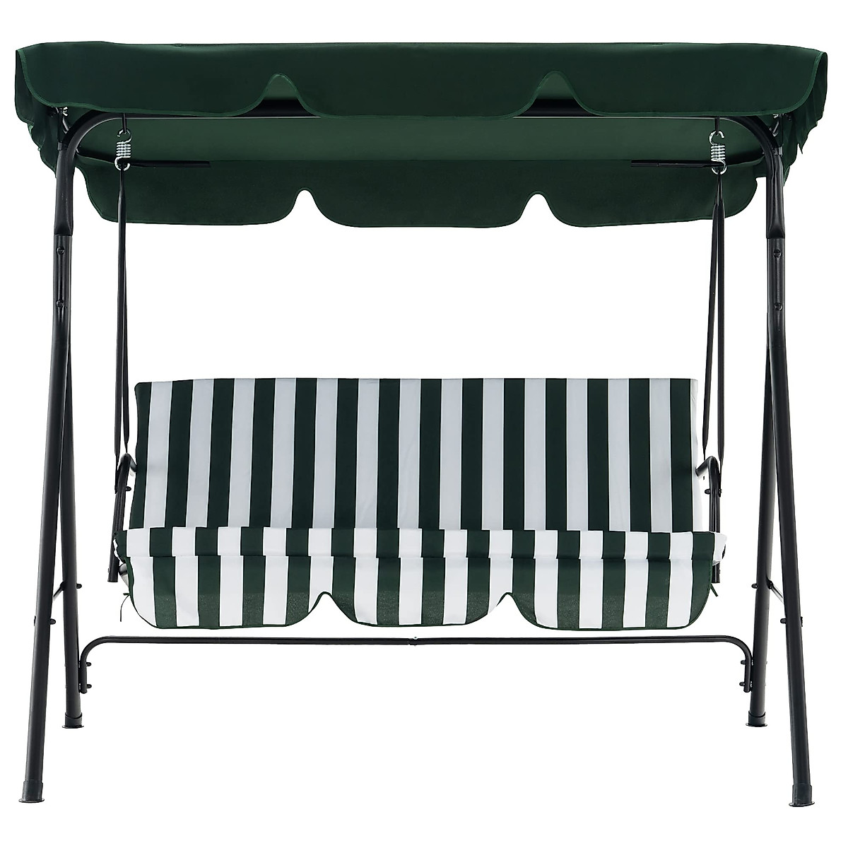 MCombo 2-3 Person Patio Swings with Canopy, Outdoor Porch Swing Chair with Steel Stand, Removable Cushions, for Backyard Garden Balcony 4008 (Green with White Stripes)