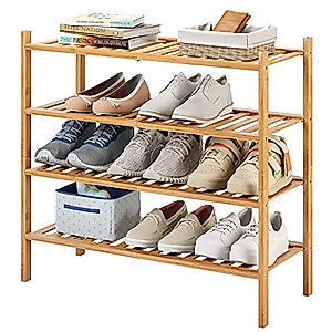 4-Tier Bamboo Shoe Rack for Entryway, Stackable | Heavy Duty | Multi-Function, Free Standing Shoe Racks for Bedroom Hallway Closet