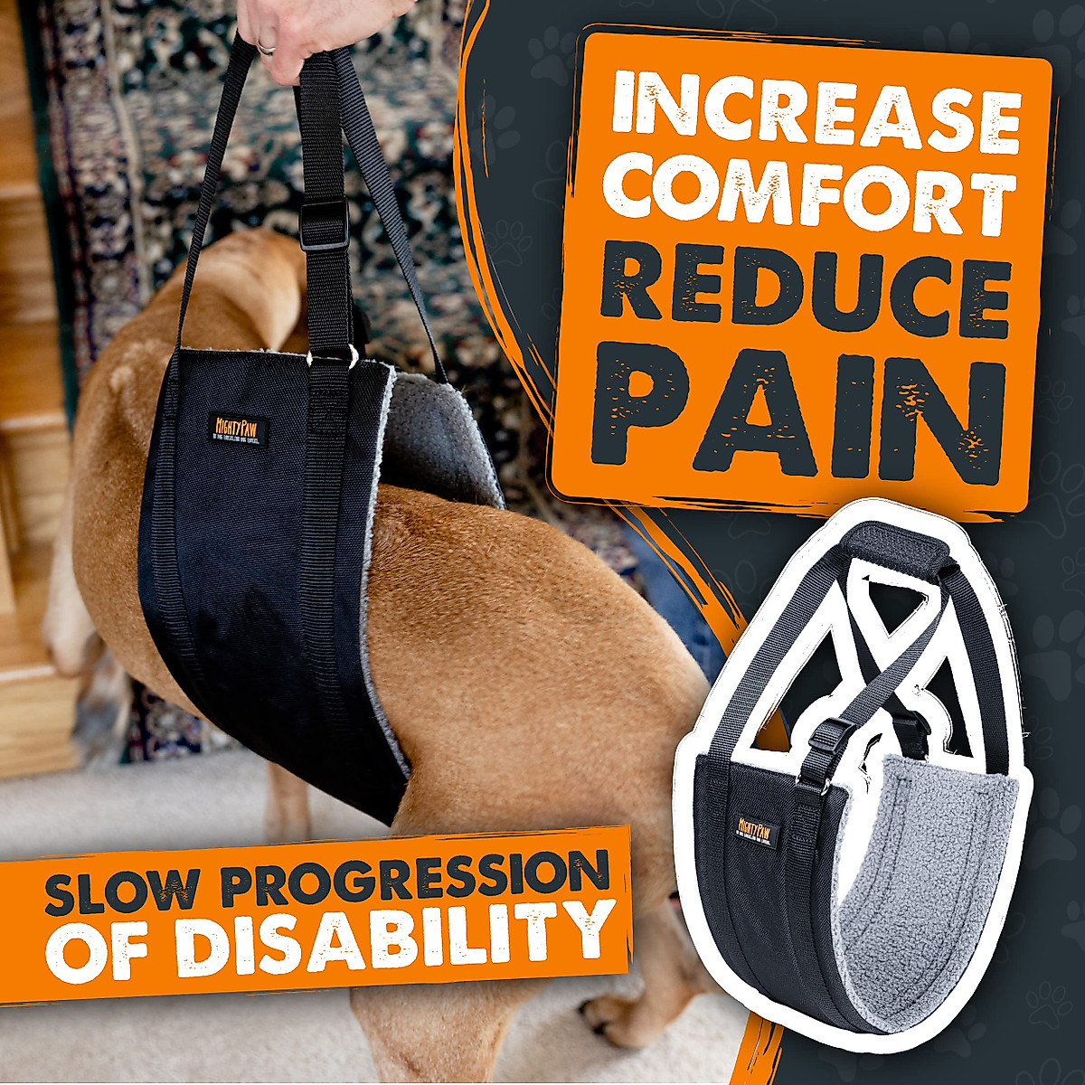 Mighty Paw Dog Lift Harness | Dog Sling for Large Dogs Hind Leg Support - Makes Lifting Rear Legs of Bigger Canines Easier - Comfortably Supports Back Legs - Hip and ACL Brace for Eldery Dogs (Lg)