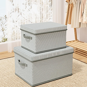 Tuza Large Collapsible Storage Bins with Lids, 3 Packs 18L Decorative Storage Box with Handles, Fabric Storage Cubes Organizer Container Baskets for Bedroom Closet Shelf Office