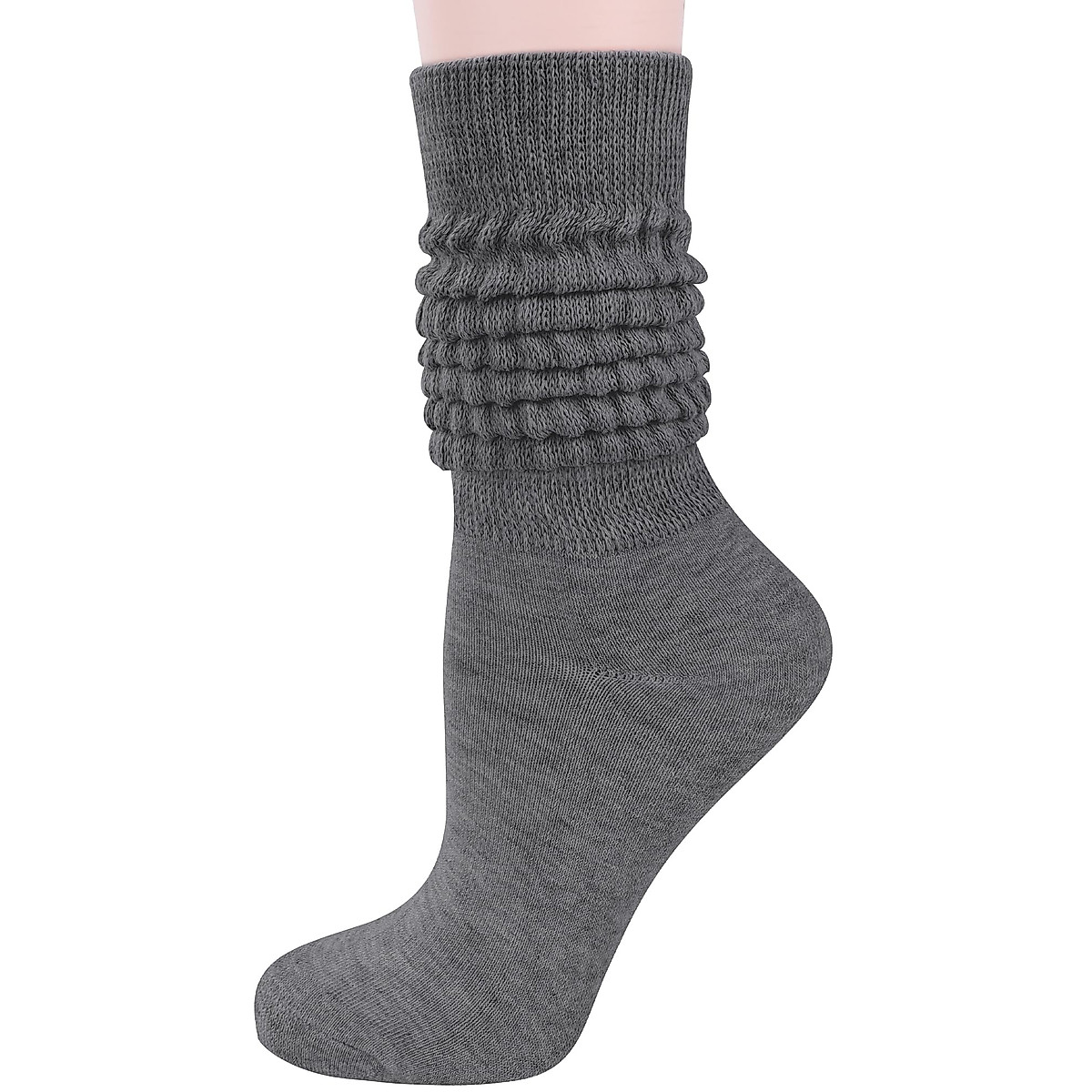 JOCMIC Slouch Socks for Women, Extra Long Women Scrunch Socks, White Stacked Socks Size 6-11 Grey