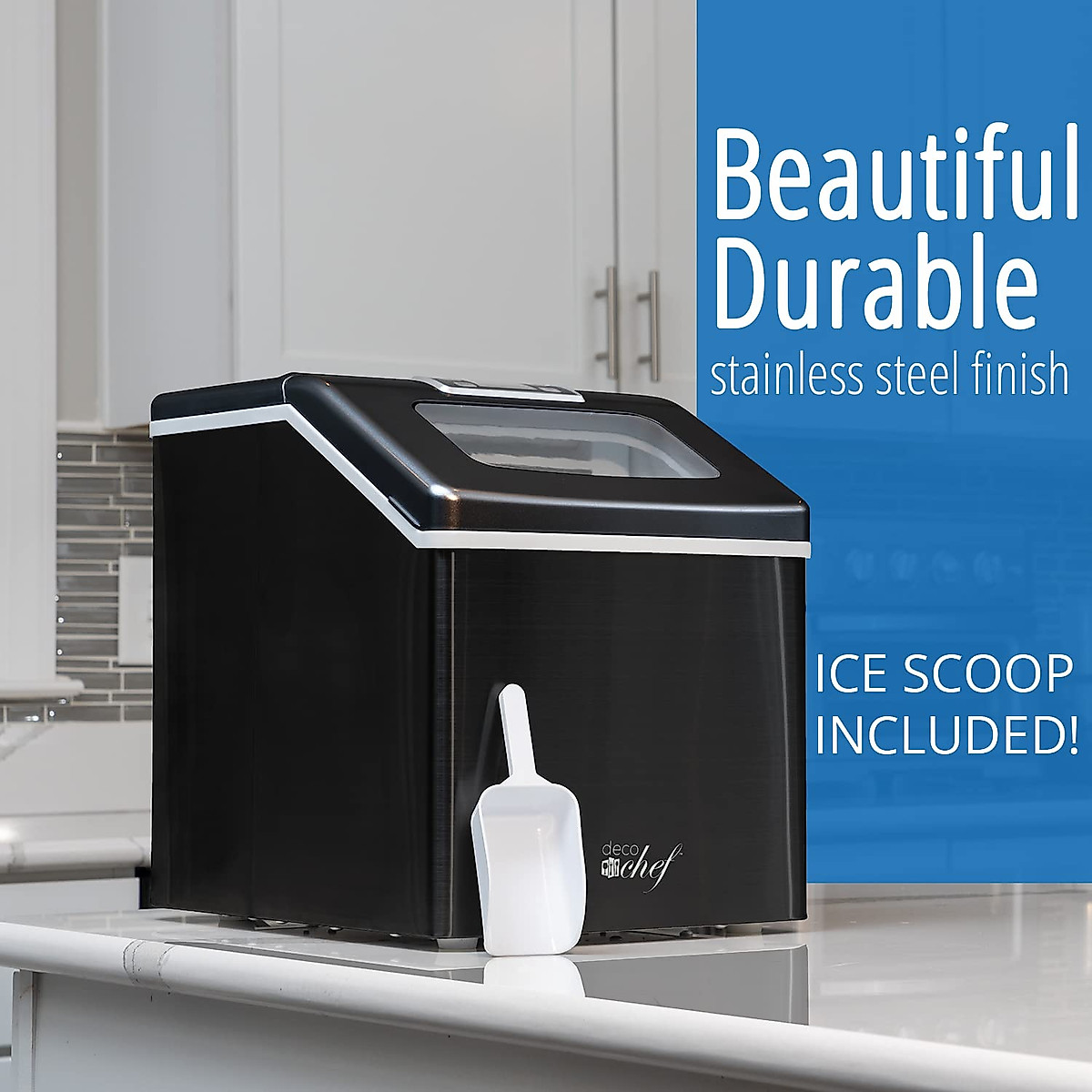 Deco Chef Countertop Ice Maker 40LB/24H, 24 Full Cubes Every 15 Minutes, Adjustable Size, Digital Control and Timer, Self-Cleaning, EZ Access Flip Lid, Scoop Included, Black