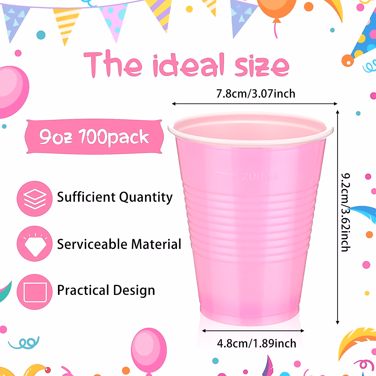 Yinkin 100 Pcs 9oz Halloween Disposable Plastic Cups Cold Drinking Cups for Birthday Party Wedding Wine Coffee Halloween Thanksgiving Christmas(Pink)