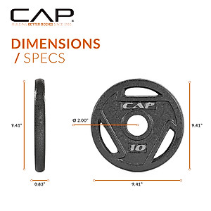 CAP Barbell 2-Inch Olympic Grip Weight Plate, 10 lb, Set of 4,Black