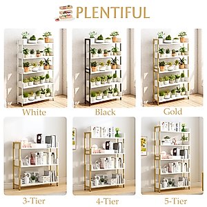 OSCHF Wide Open Shelf Bookcase - Modern 4-Tier Floor Standing Display Bookshelf with Three-Side Baffles for Home and Office, Storage Shelving in Warm White with Gold Frame