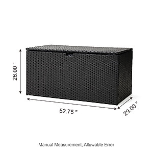 Glitzhome 140 Gallons Black All Weather Wicker Storage Trunk with Metal Frame，Indoor and Outdoor Oversized Waterproof Deck Box for Tools