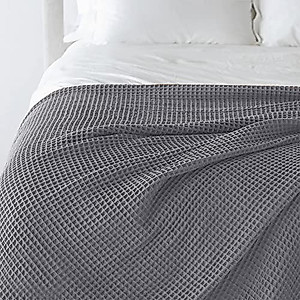 Filament Alley 100% Cotton Waffle Weave Bed Blanket Charcoal Grey Full Queen 90x90 Inch Breathable Lightweight Comforter Throw Blanket Travel Throw Blanket Couch Bed Sofa