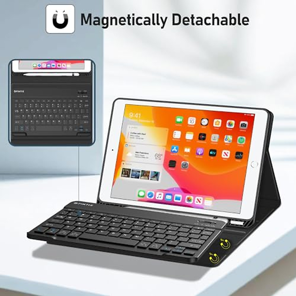 FINTIE Keyboard Case for iPad 9th / 8th / 7th Generation (2021/2020/2019) 10.2 Inch, Soft TPU Back Stand Cover with Pencil Holder, Magnetically Detachable Wireless Bluetooth Keyboard, Black
