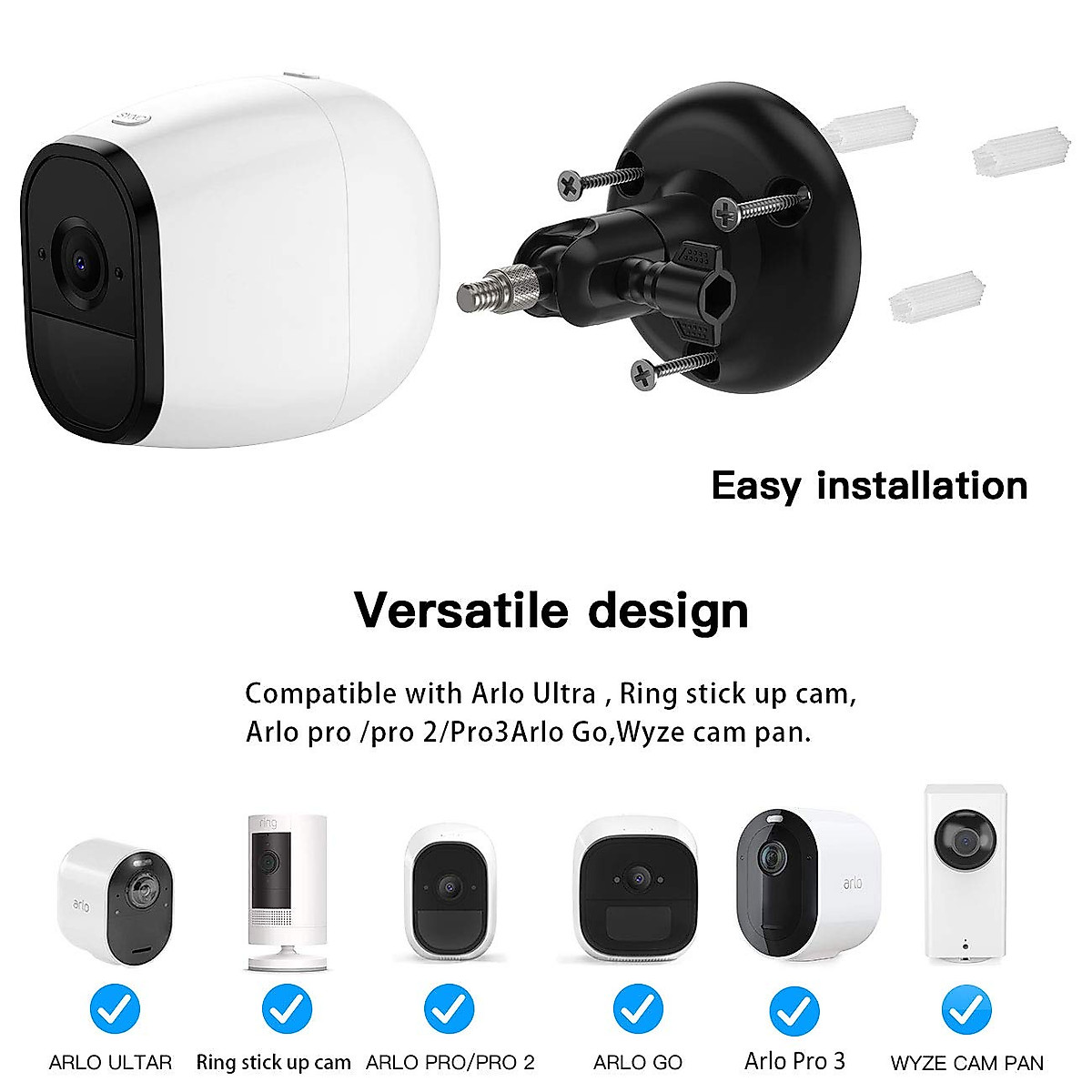 Koroao 【Upgraded Version】 Indoor/Outdoor Security Wall Mount for All Arlo Camera, Arlo Ultra, Arlo Essential, Wyze Cam Pan, eufyCam 2 - More Stable and Flexible Arlo Accessories(3-Pack,Black)